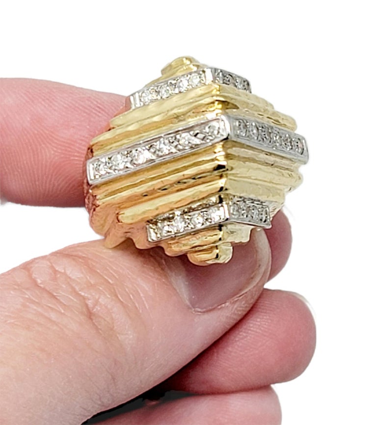 Diamond Tower Dome Chevron Cocktail Ring 14 Karat Yellow Gold F-G / VS ...