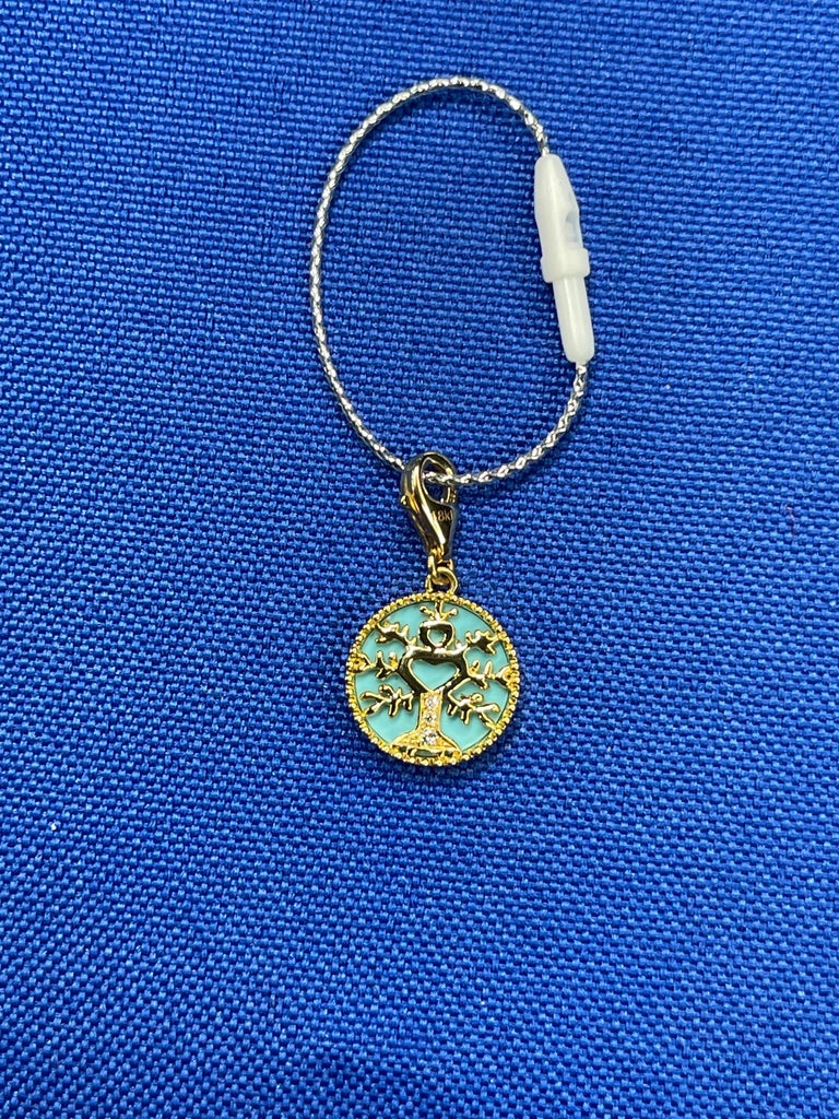 Diamond Tree of Life Yellow Gold Medallion Charm Teal Blue Turquoise ...
