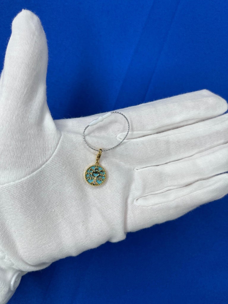 Diamond Tree of Life Yellow Gold Medallion Charm Teal Blue Turquoise ...