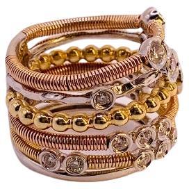 Diamond Tri-Color Gold Flower Ring For Sale at 1stDibs