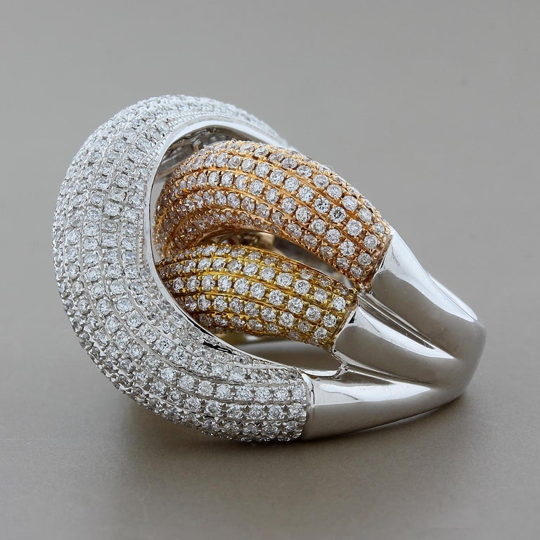 Diamond Tri-Tone Gold Crossover Ring at 1stDibs