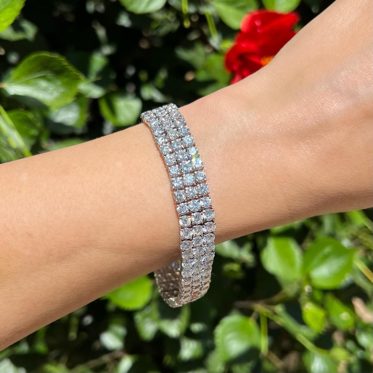 Diamond Triple Row Art Deco Revival Platinum Line Bracelet Estate Fine ...