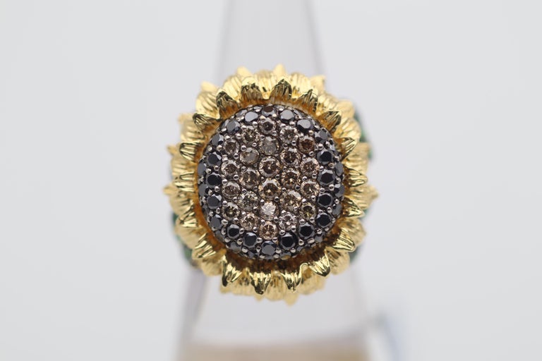 Diamond Tsavorite Gold Sunflower Ring For Sale at 1stDibs