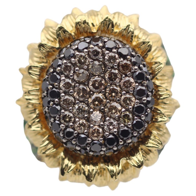 Diamond Tsavorite Gold Sunflower Ring For Sale at 1stDibs