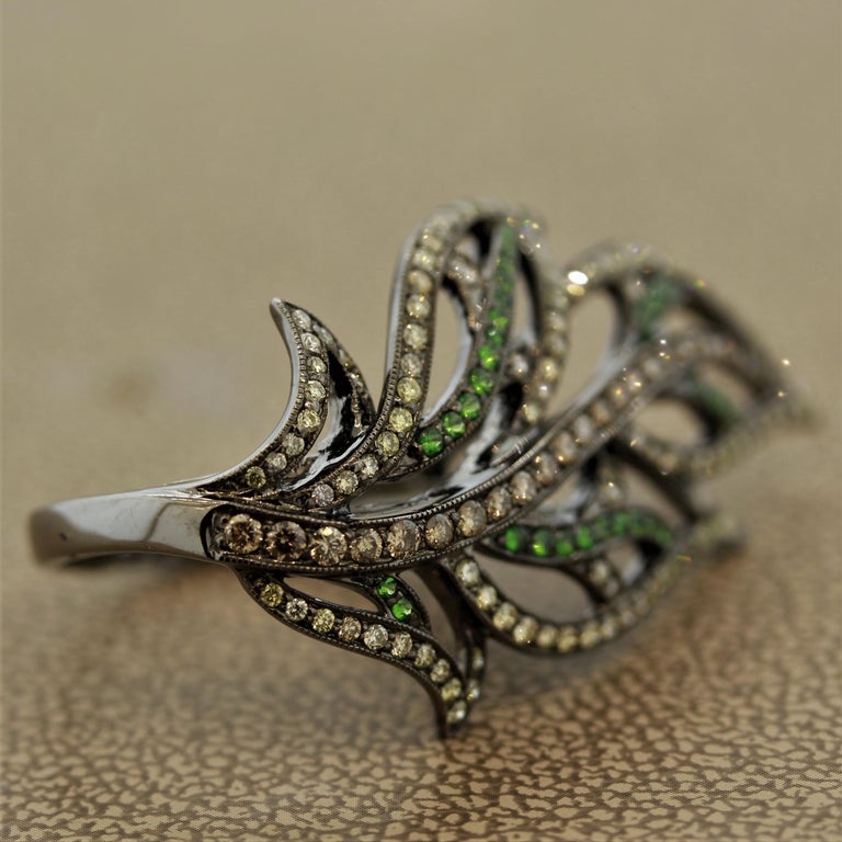 Diamond Tsavorite Leaf Design Gold Ring For Sale at 1stDibs | gold ring ...