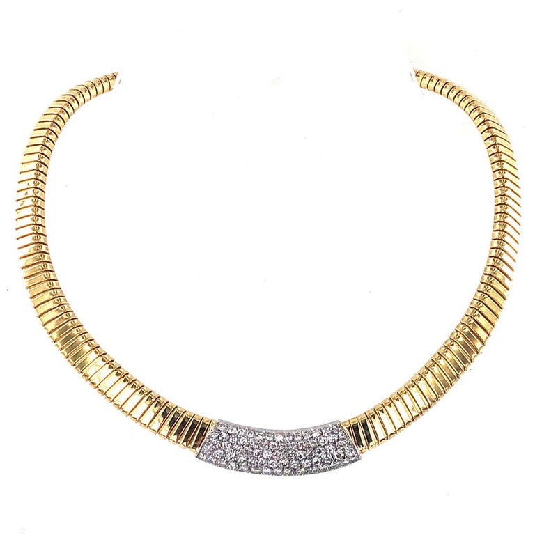 Diamond Tubogas Two-Tone 18 Karat Gold Choker Necklace at 1stDibs