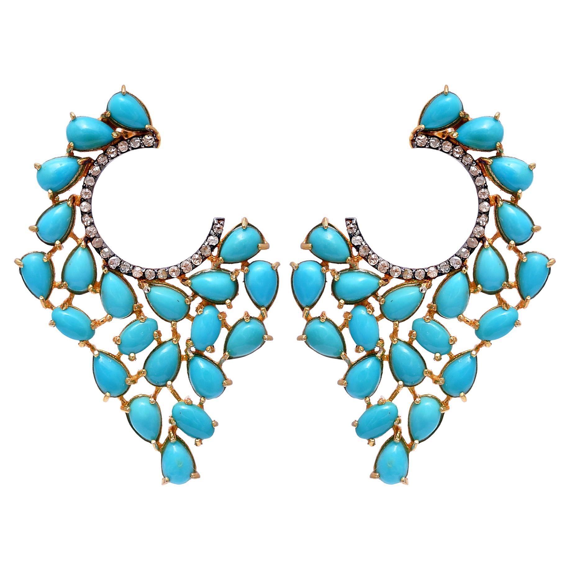 Diamond Sapphire Gold 925 sterling Silver Earring at 1stDibs