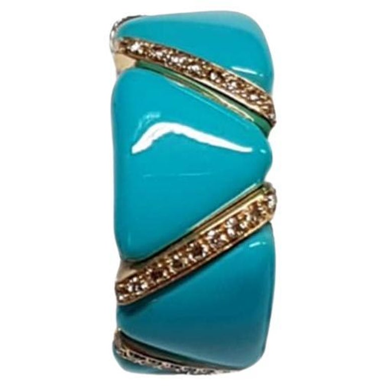 Diamond Turquoise Light Blue Enamel Eternity Band Unique Stretch 18K ...
