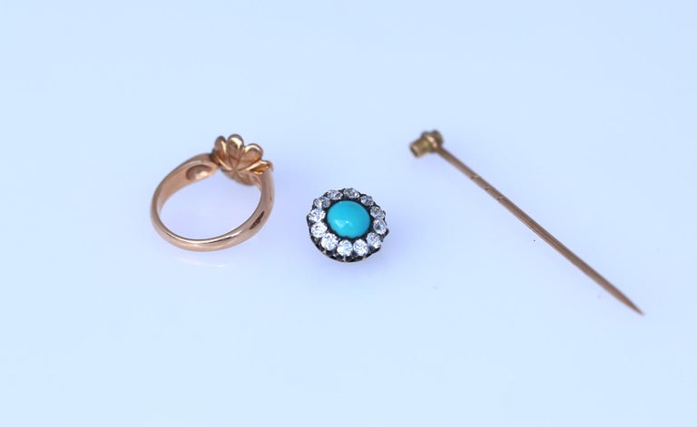 Diamond Turquoise Ring Transformer Brooch Pin, 1890 For Sale at 1stDibs