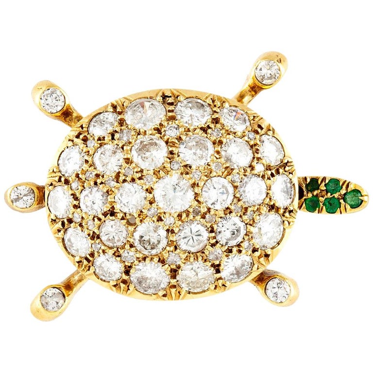 Diamond Turtle Brooch For Sale at 1stDibs