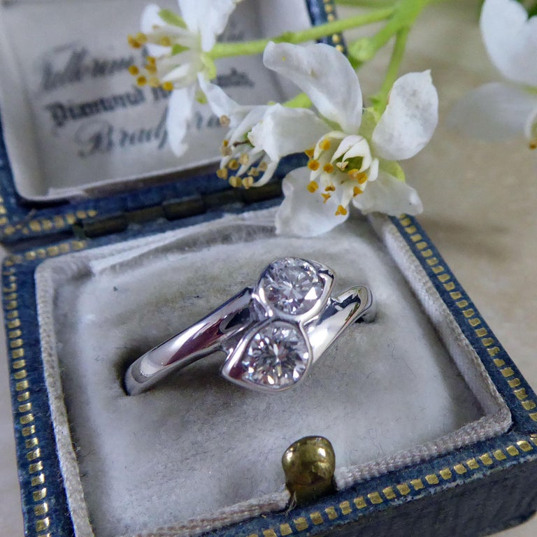Diamond Two Stone Twist Engagement Ring in White Gold For Sale at 1stDibs
