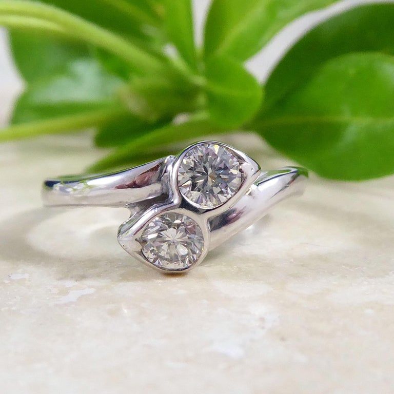 Diamond Two Stone Twist Engagement Ring in White Gold For Sale at 1stDibs