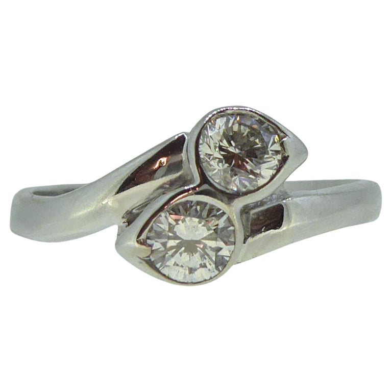 Diamond Two Stone Twist Engagement Ring in White Gold For Sale at 1stDibs