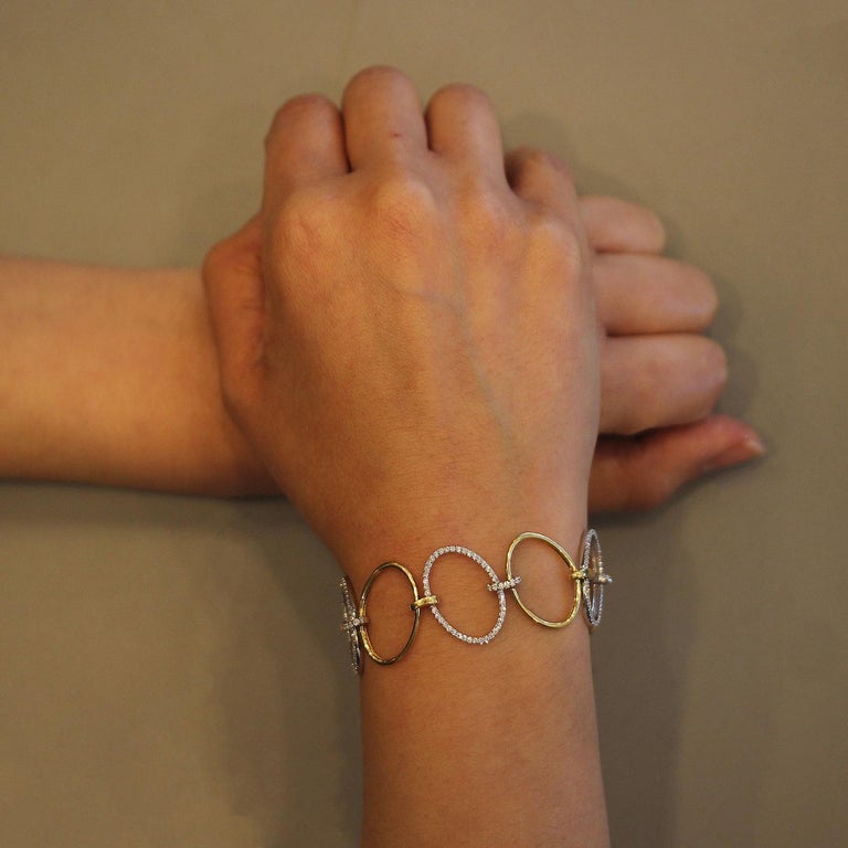 Diamond Two-Tone Gold Hoops Bracelet For Sale at 1stDibs