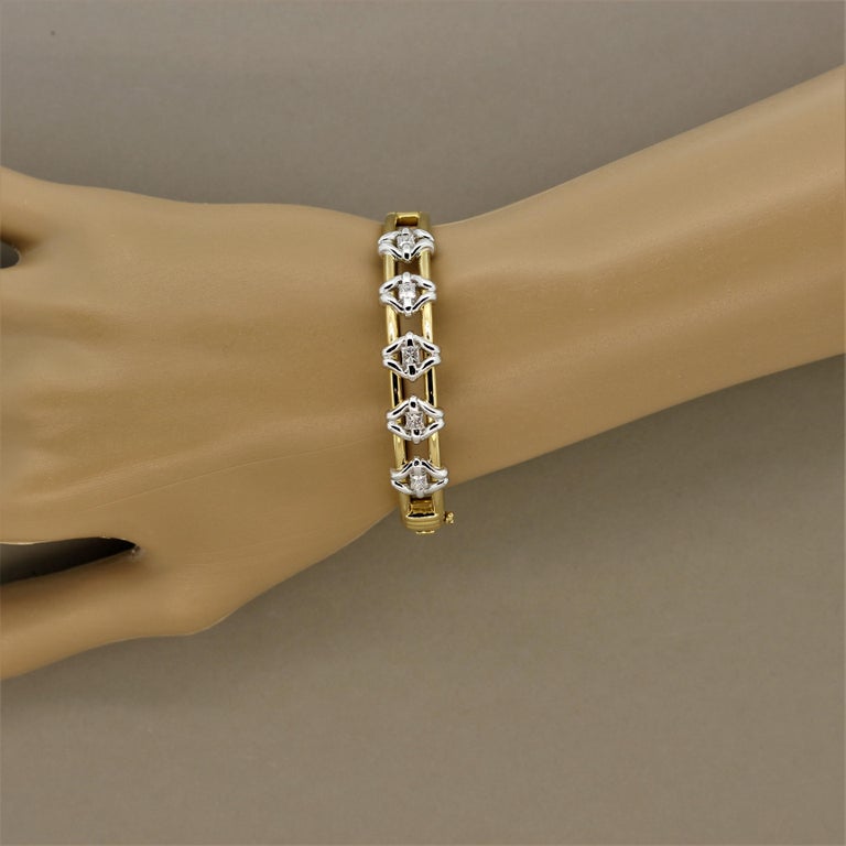 Diamond Two-Tone Gold and Platinum Bangle Bracelet For Sale at 1stDibs