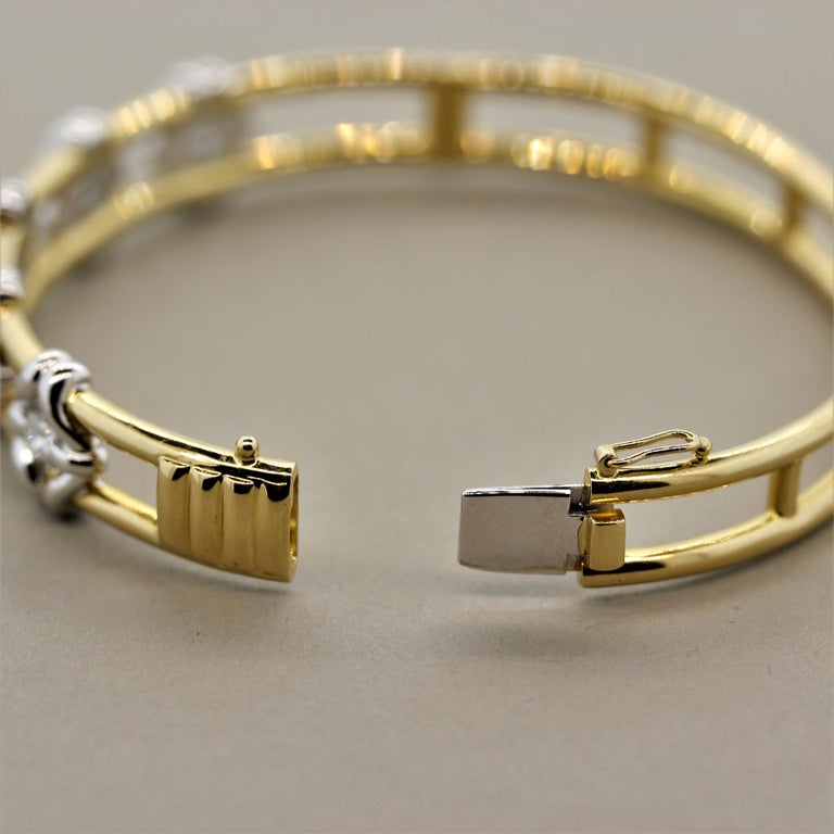 Diamond Two-Tone Gold and Platinum Bangle Bracelet For Sale at 1stDibs