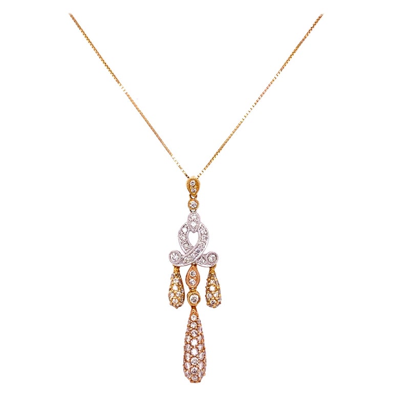 Diamond Two-Tone White and Yellow Gold Drop Necklace For Sale at 1stDibs