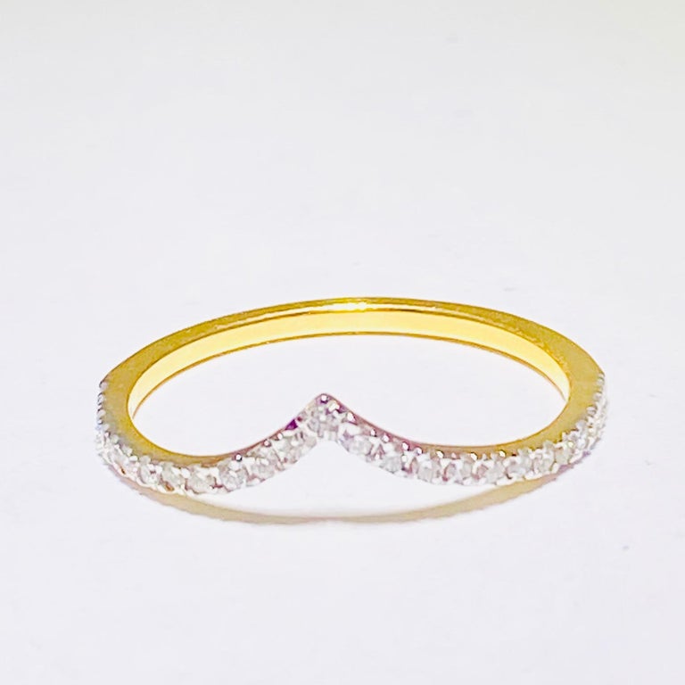 Diamond "V" Band, 18 Karat Yellow Gold Stackable Fashion Ring and ...