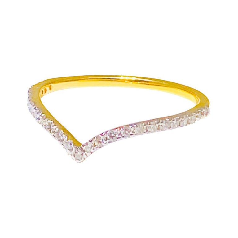 Customizable Diamond "V" Band, 18 Karat Yellow Gold Stackable Fashion ...