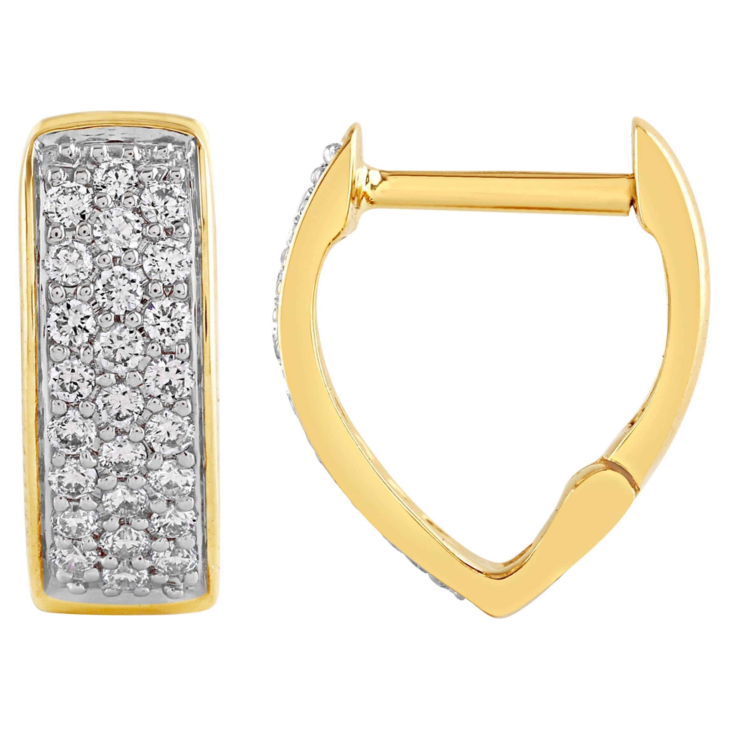 Diamond V Shape Gold Hoop Earrings For Sale at 1stDibs