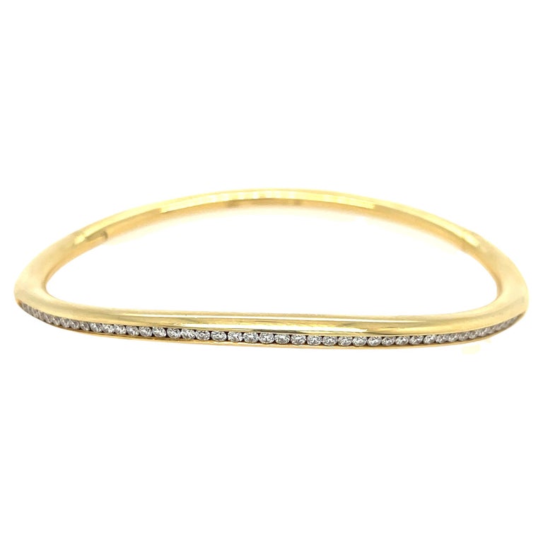 Diamond Wave Bangle 18K Yellow Gold For Sale at 1stDibs