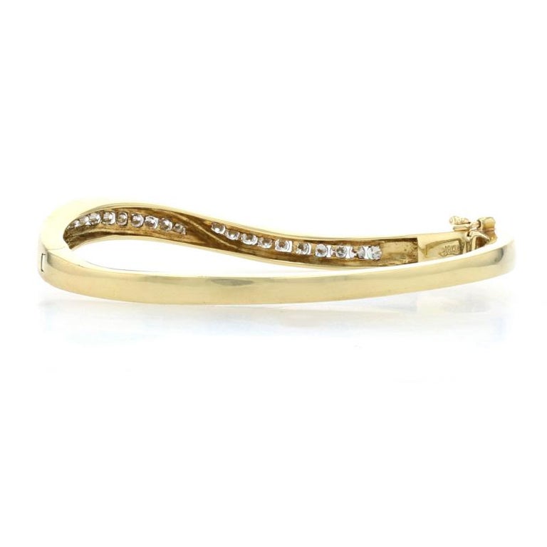 Diamond Wave Bangle Bracelet, 18k Yellow Gold Round Brilliant 1.05ctw ...