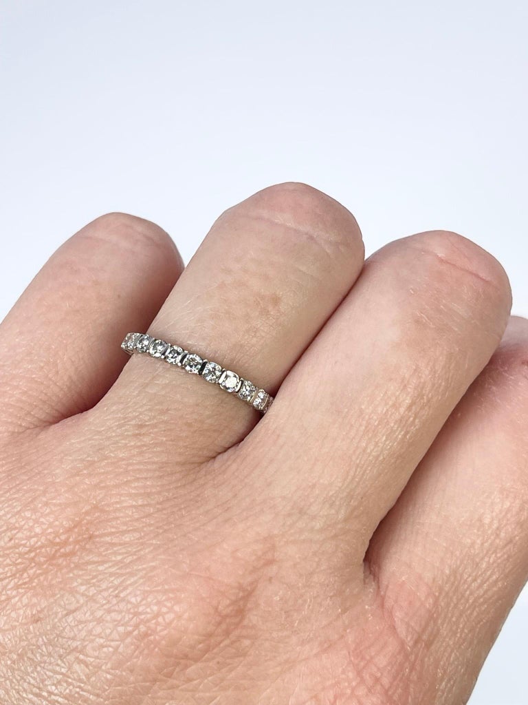 Diamond Wedding Band 14kt White Gold 0.44ct Simple Hald Way Diamond ...