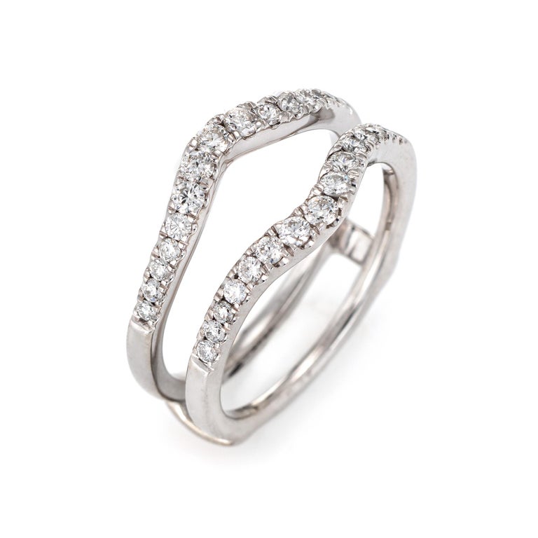 Diamond Wedding Ring Guard Wrap Estate 14 Karat White Gold Fine Bridal ...