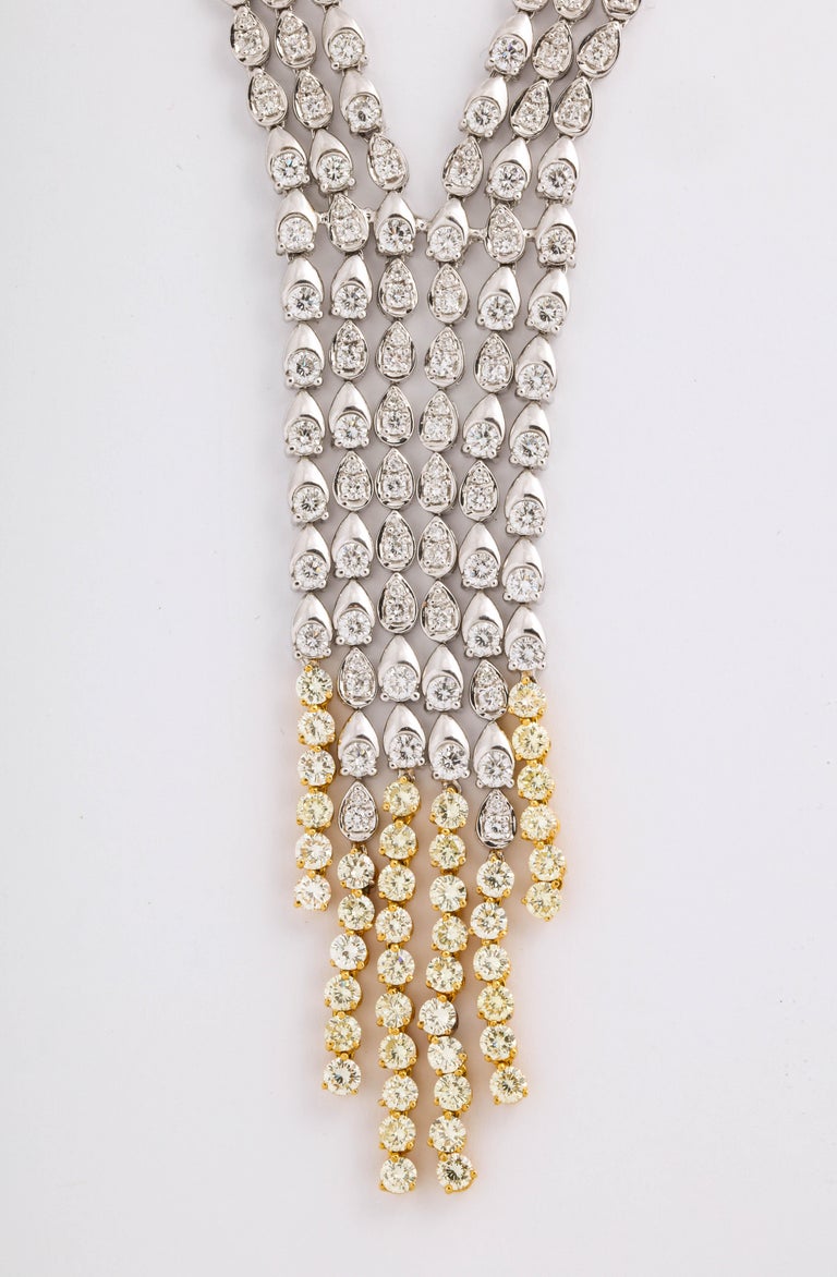 Diamond White and Yellow Gold Waterfall Necklace For Sale at 1stDibs