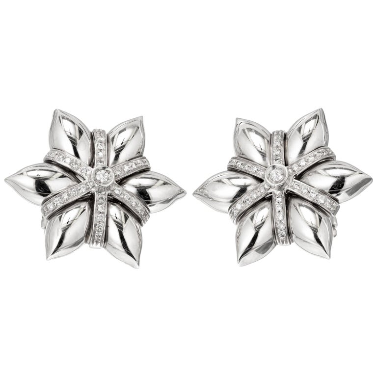 Diamond White Gold 3-D Star Shaped Earrings For Sale at 1stDibs