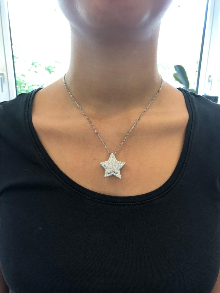 Diamond White Gold 750 Double Star Pendant For Sale at 1stDibs
