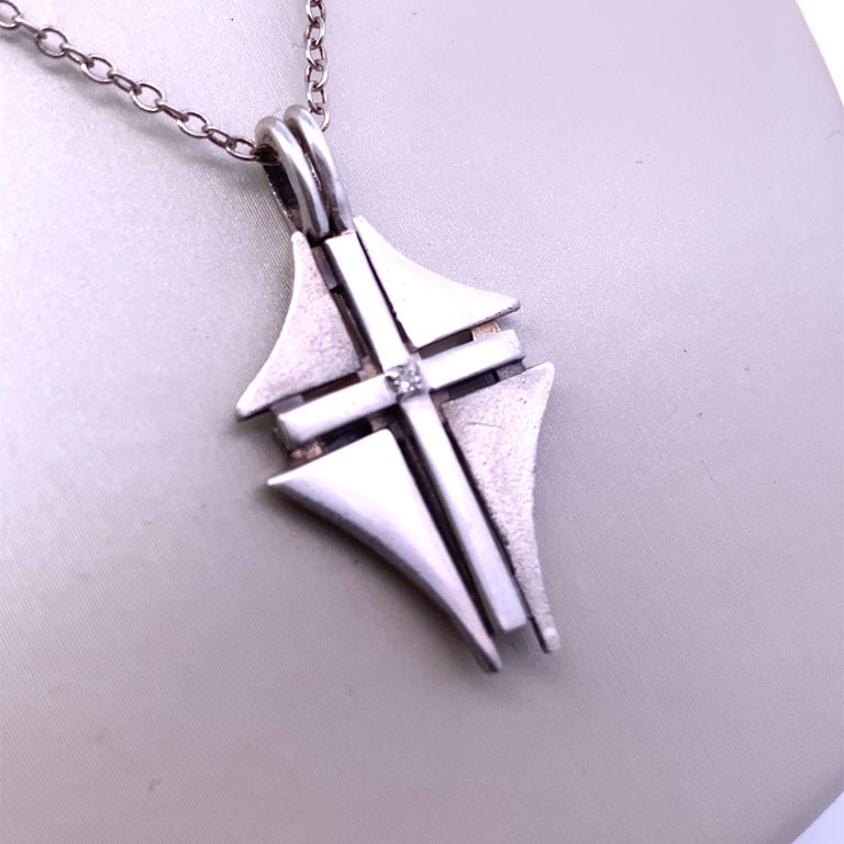 Diamond White Gold Double Cross Pendant For Sale at 1stDibs
