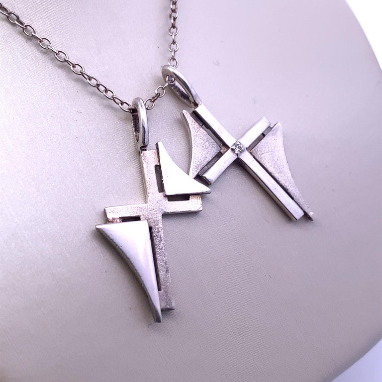 Diamond White Gold Double Cross Pendant For Sale at 1stDibs