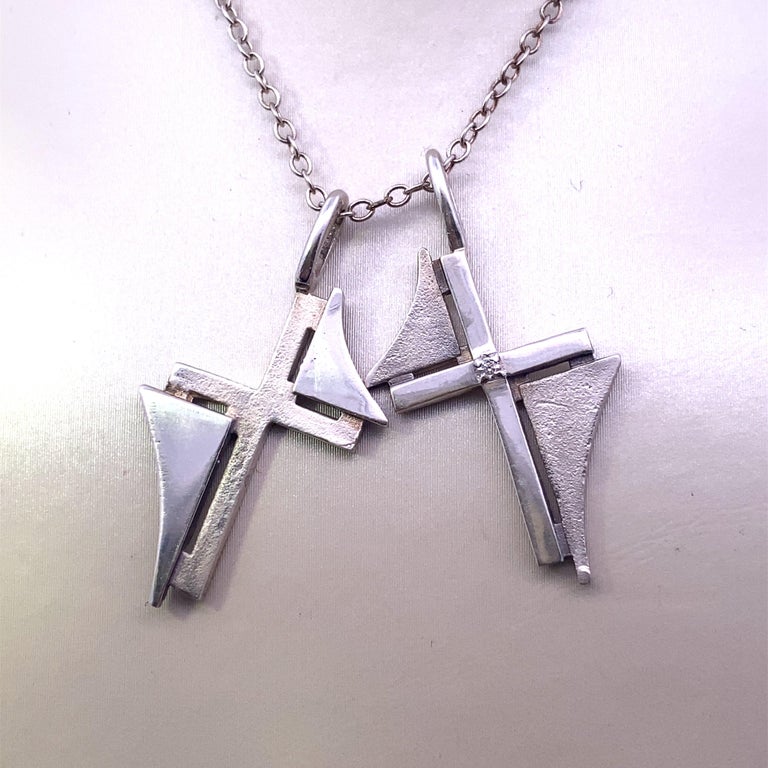 Diamond White Gold Double Cross Pendant For Sale at 1stDibs