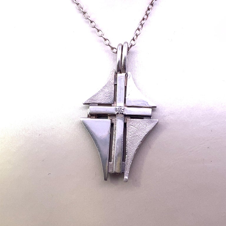 Diamond White Gold Double Cross Pendant For Sale at 1stDibs