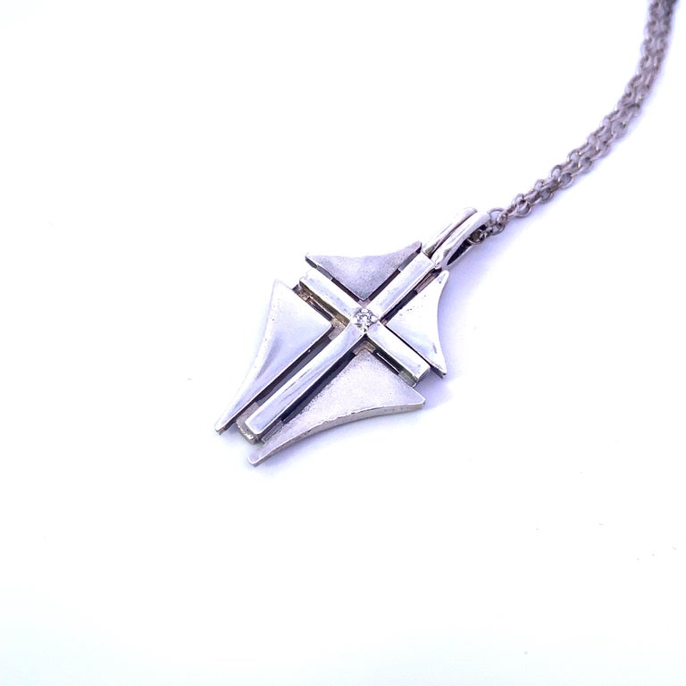 Diamond White Gold Double Cross Pendant For Sale at 1stDibs