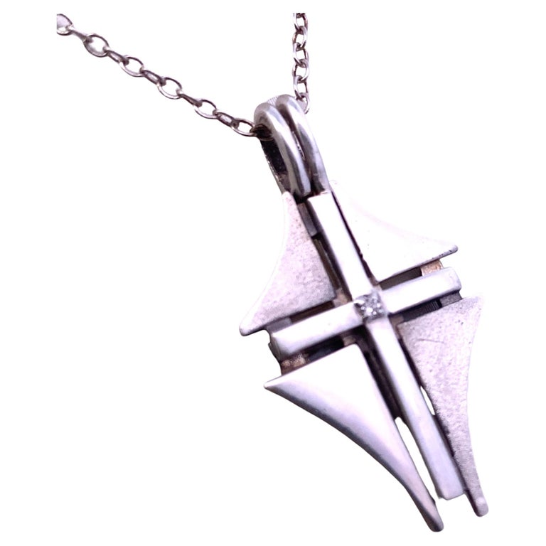 Diamond White Gold Double Cross Pendant For Sale at 1stDibs