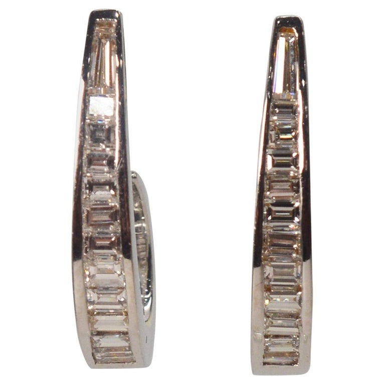 Diamond White Gold J Hoop Earrings For Sale at 1stDibs