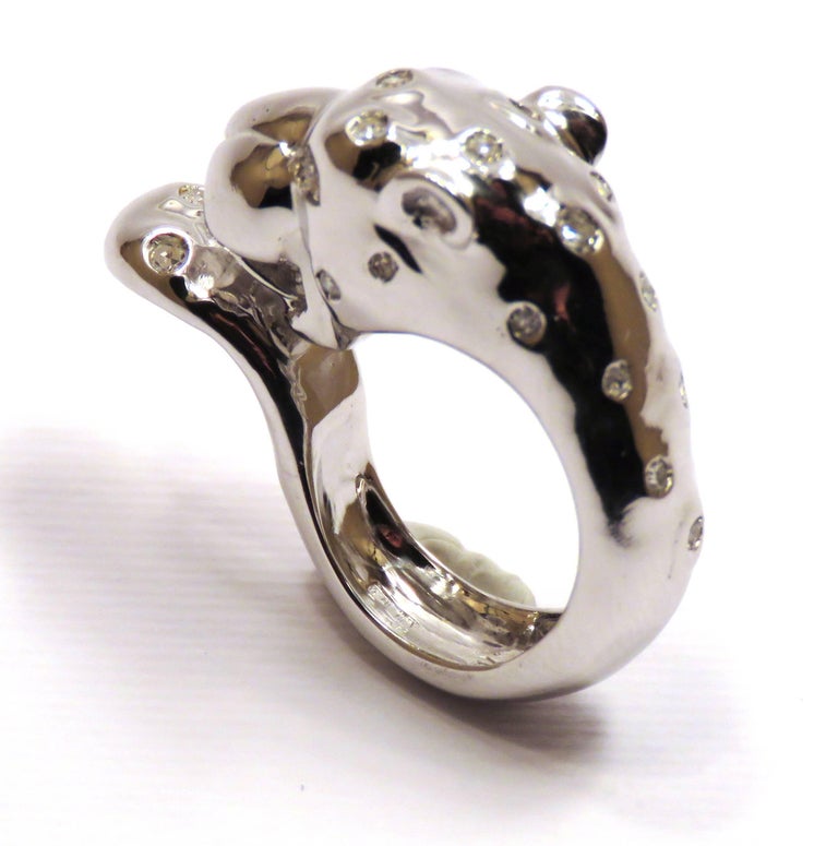 Diamonds 18 Kt White Gold Cheetah Ring Handcrafted in Italy by Botta ...