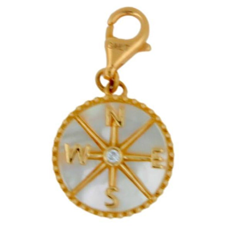 Diamond White Pearl Compass Bezel Medallion 18 Karat Yellow Gold Charm ...