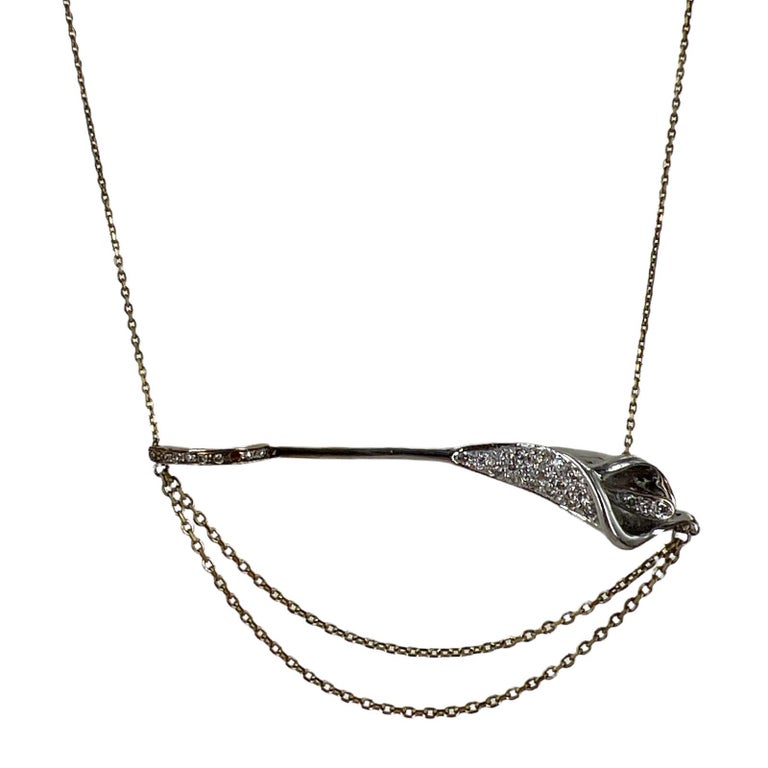 Diamond White and Yellow Gold Lily Flower Pendant Necklace Two Tone ...
