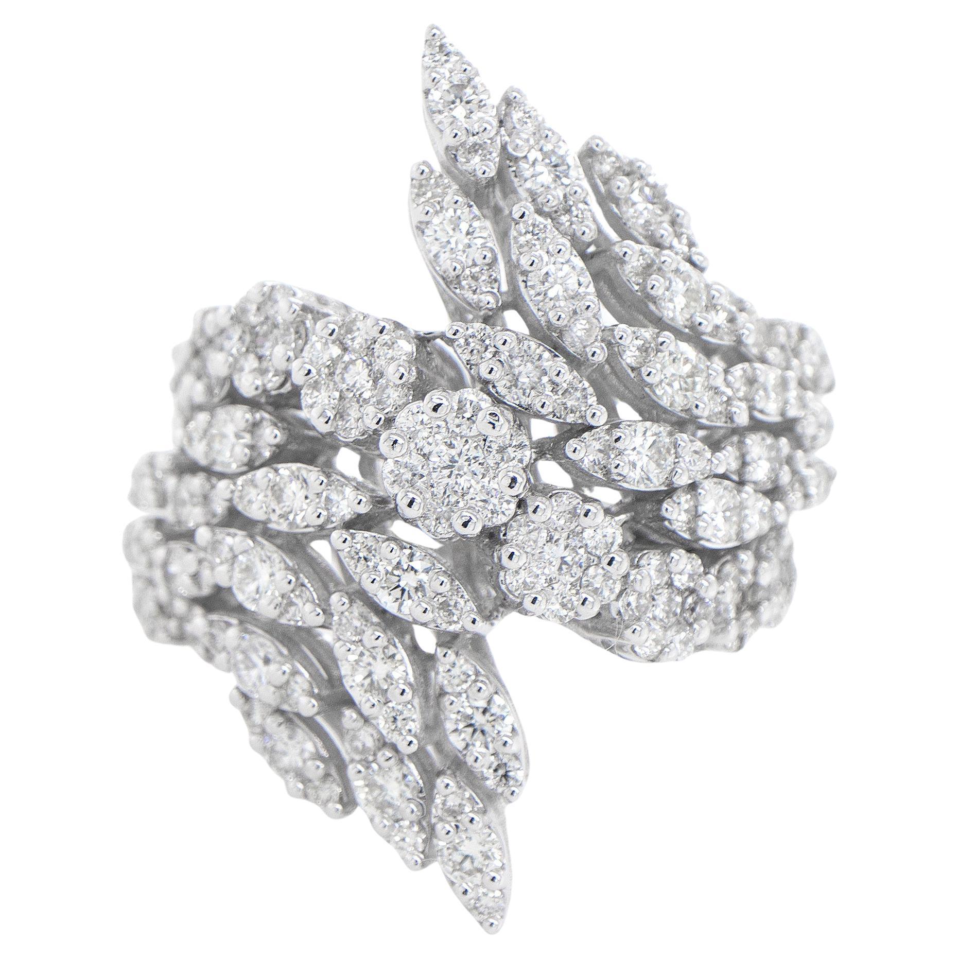 Diamond Wings Bypass Cluster Ring 1.43 Carats 18K Gold For Sale at 1stDibs