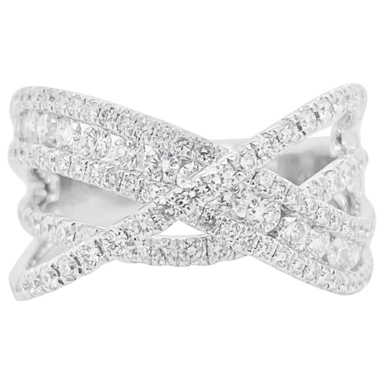 Diamond X Ring 14 Karat White Gold Criss Cross Band, Fashion X Ring ...