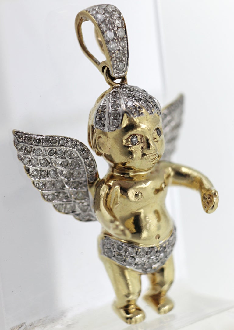 Diamond, Yellow Gold Angel Pendant For Sale at 1stDibs
