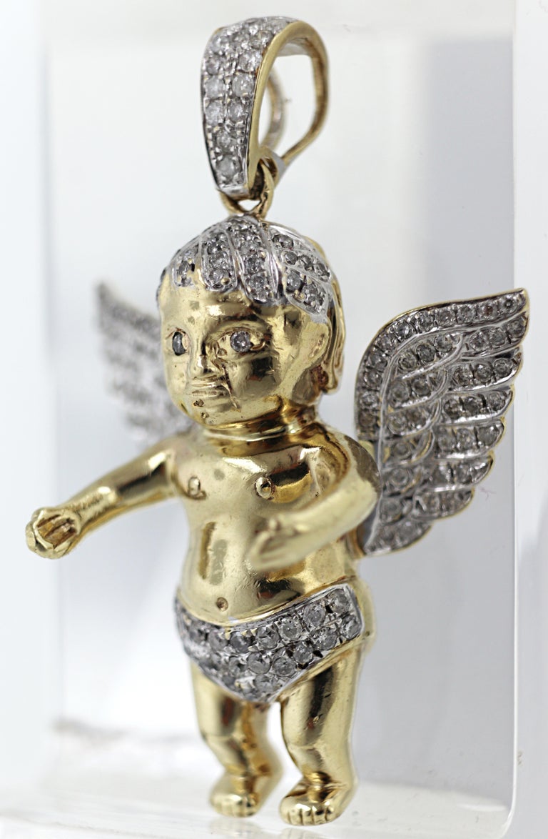 Diamond, Yellow Gold Angel Pendant For Sale at 1stDibs