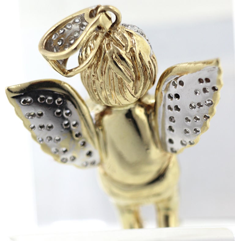 Diamond, Yellow Gold Angel Pendant For Sale at 1stDibs