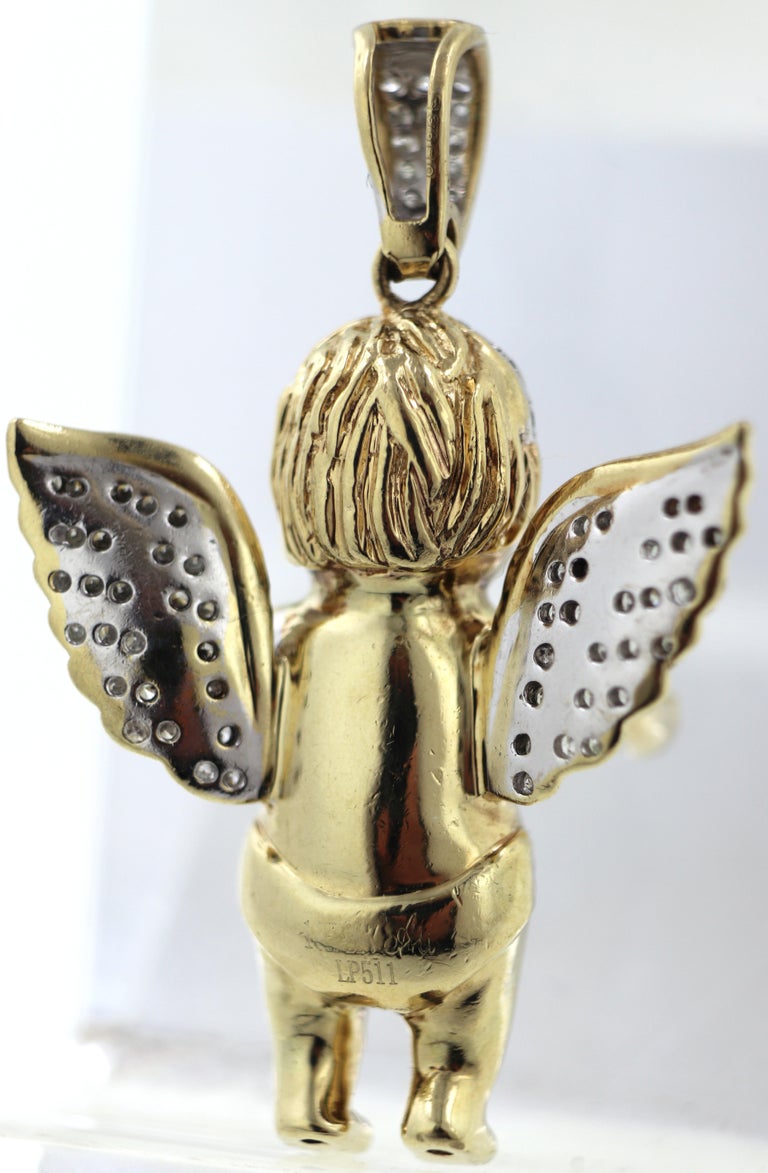 Diamond, Yellow Gold Angel Pendant For Sale at 1stDibs