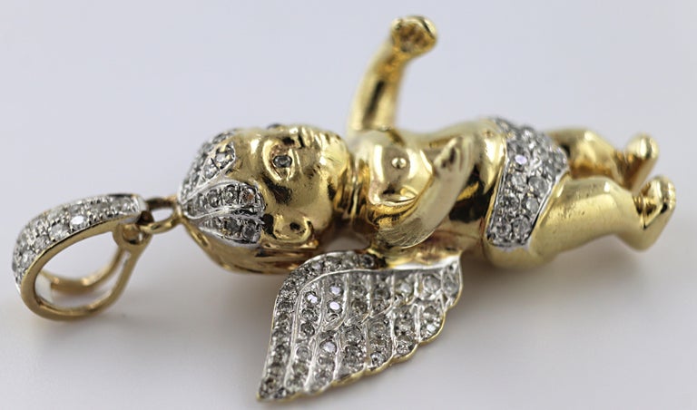 Diamond, Yellow Gold Angel Pendant For Sale at 1stDibs