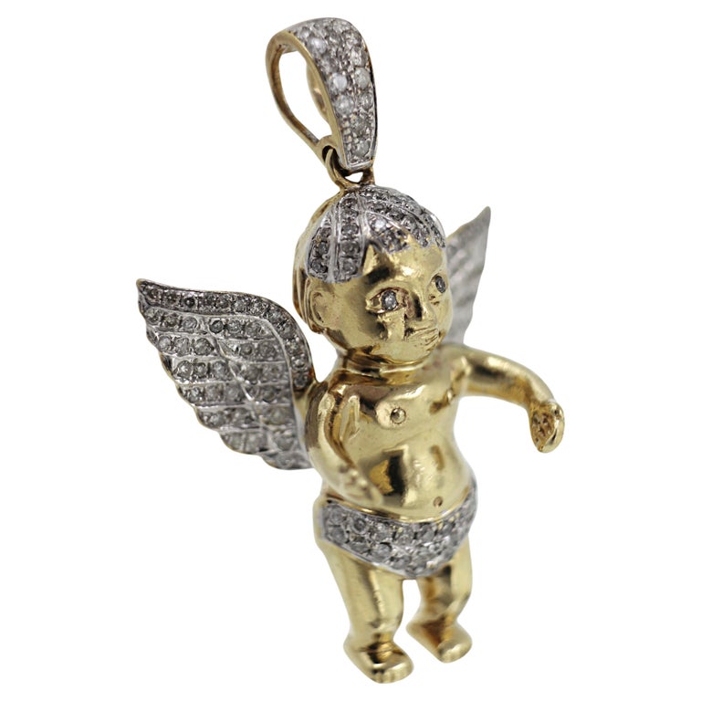 Diamond, Yellow Gold Angel Pendant For Sale at 1stDibs