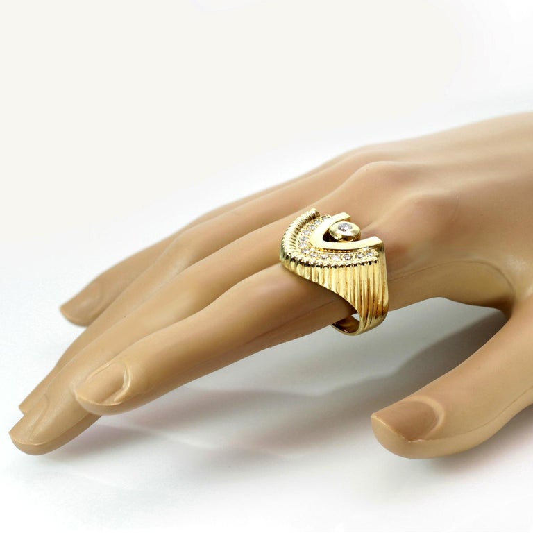 Diamond Yellow Gold Arch Unisex Ring For Sale at 1stDibs